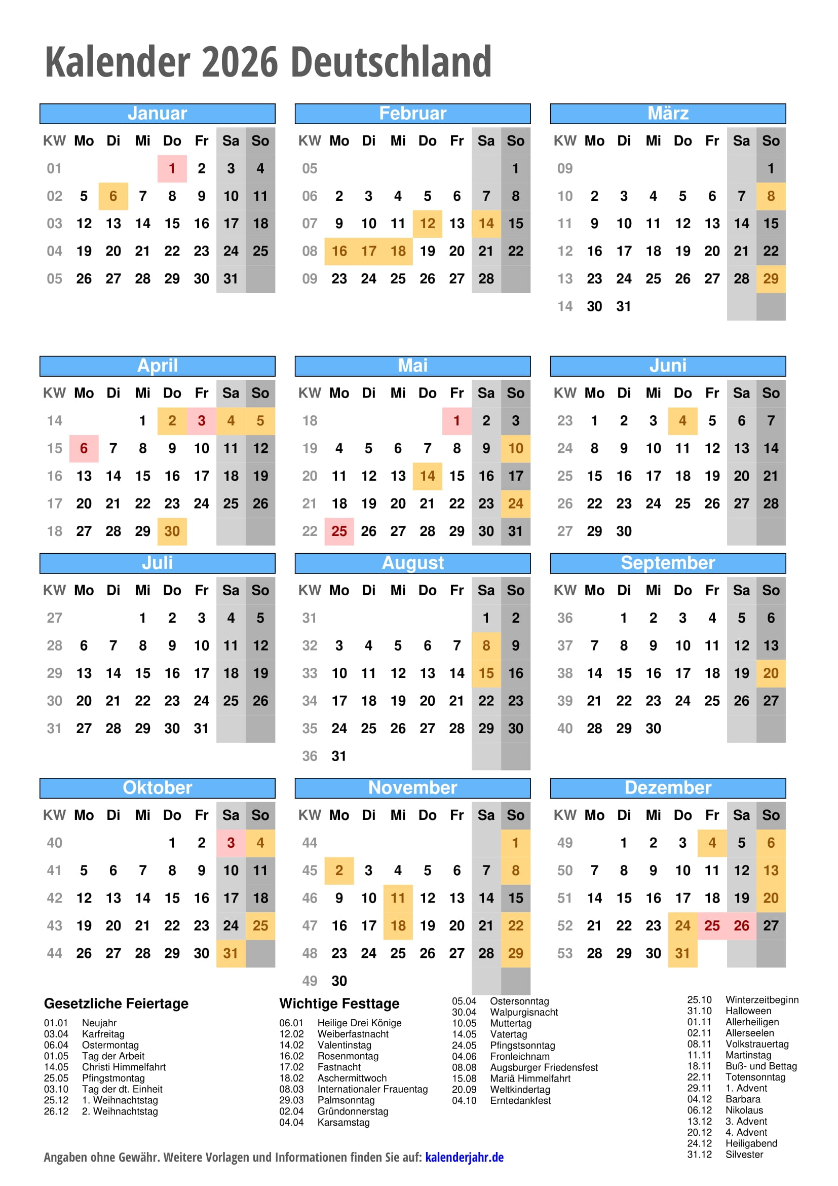 KALENDER 2026 Zum Ausdrucken Kostenlos KALENDER 2026 Zum Ausdrucken Kostenlos